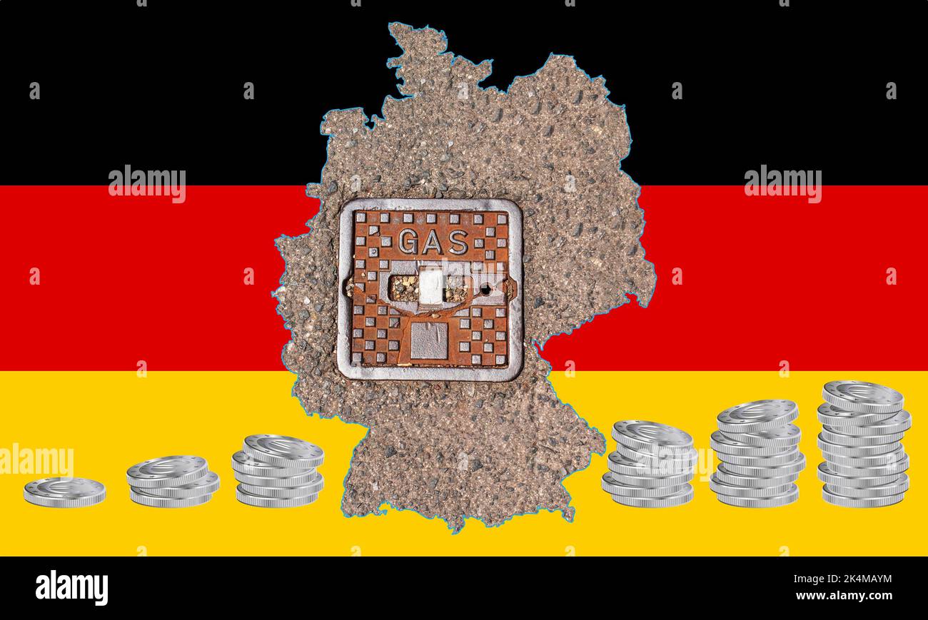 Outline map of Germany with the image of the national flag. Manhole ...