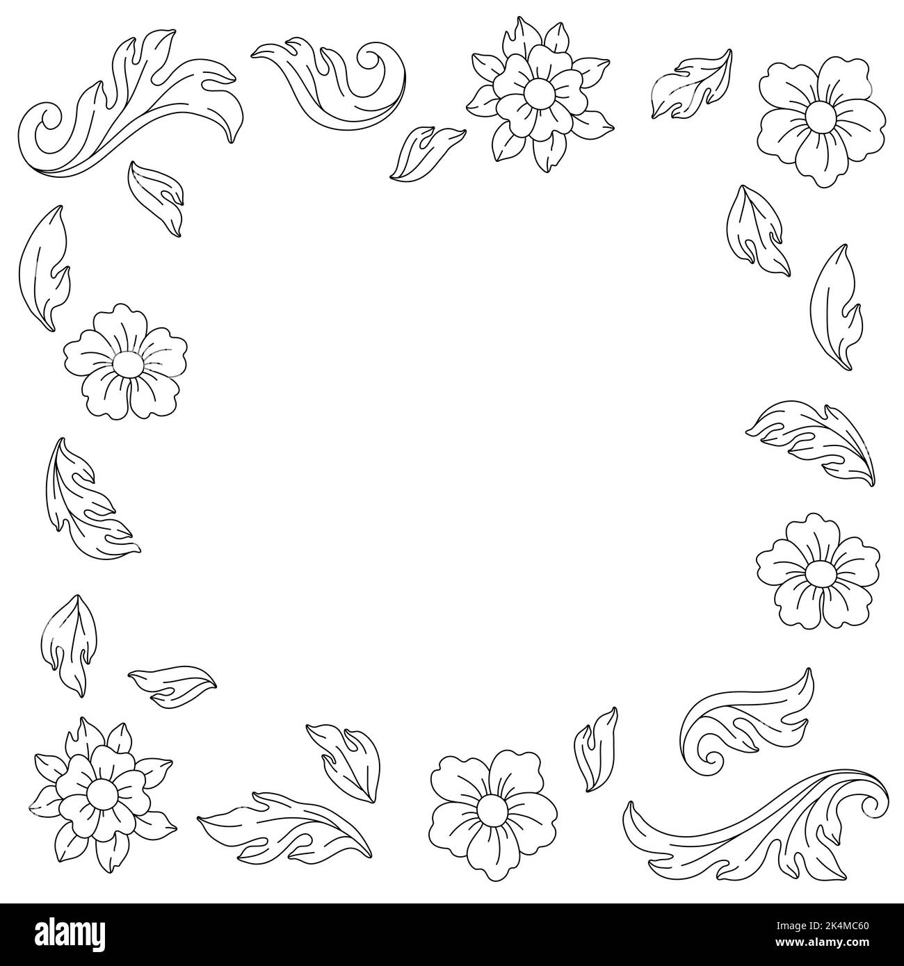 Decorative floral frame in baroque style. Black curling plant Stock ...