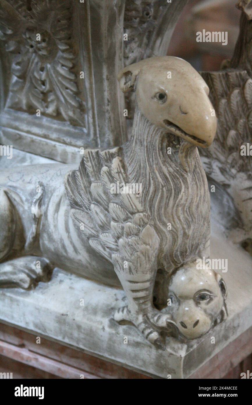 medieval (?) statue of a griffin (?) in the sant'eustorgio church in ...