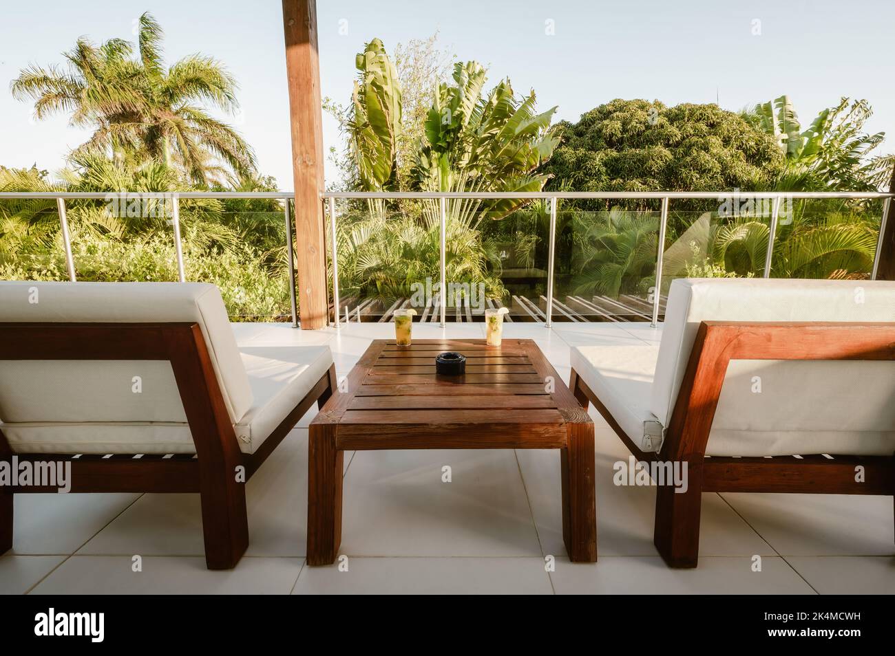 The balcony of a modern resort in a tropical area Stock Photo - Alamy
