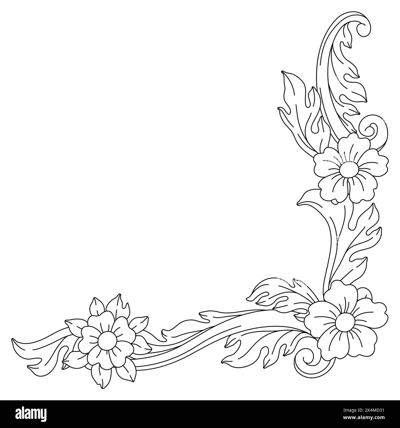 Decorative floral corner in baroque style. Black curling plant Stock ...