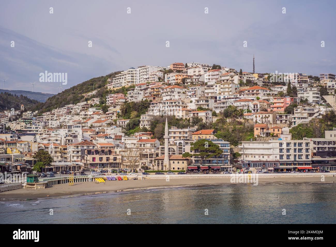 Amazing view on Ulcinj town in Montenegro. Clock Tower of Ulcinj Sahat ...