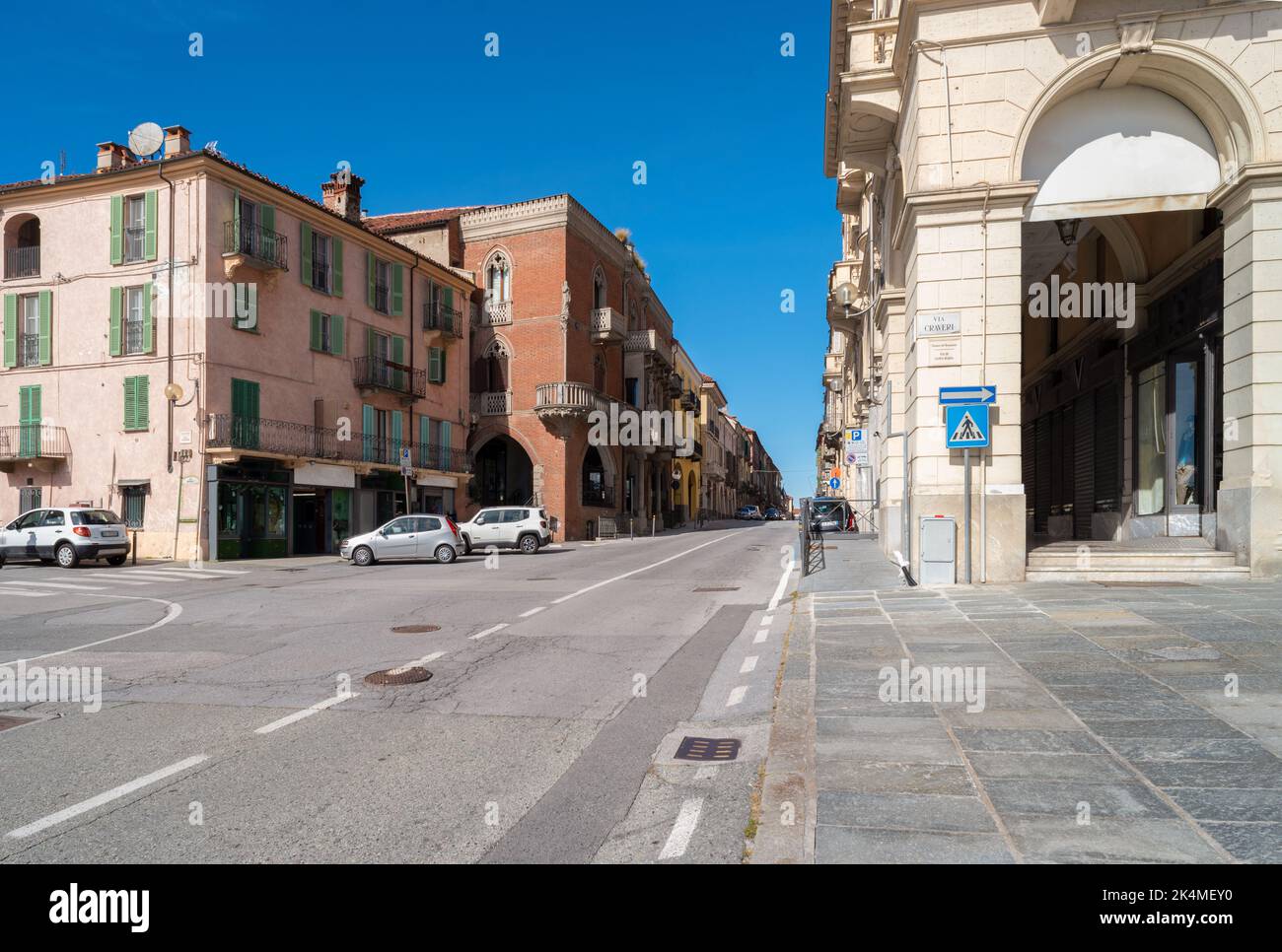 Fossano, Cuneo, Piedmont, Italy - October 03, 2022: view of Via Roma ...