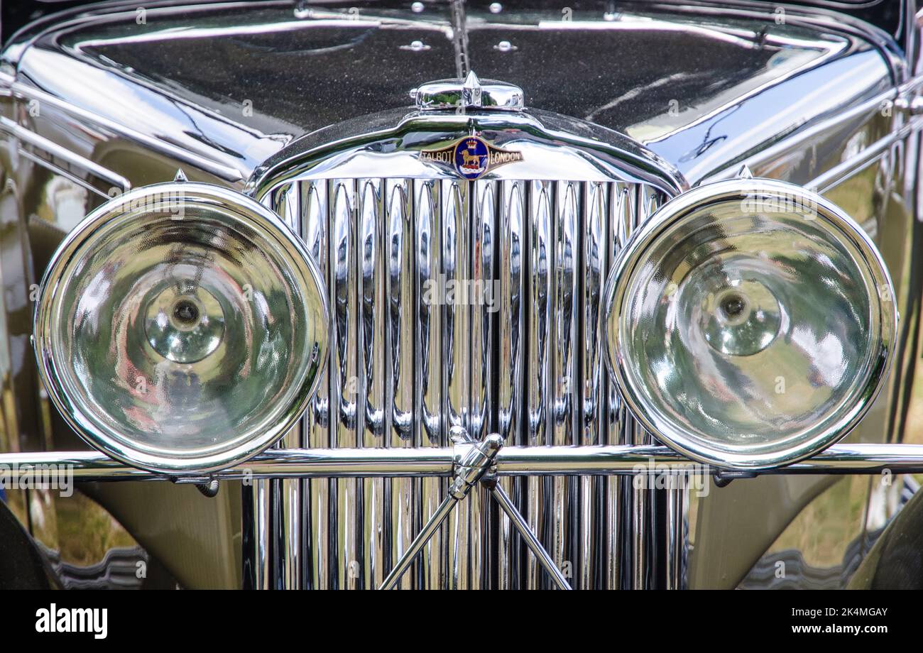 Chrome headlights and radiator of a 1920s Talbot car Stock Photo - Alamy