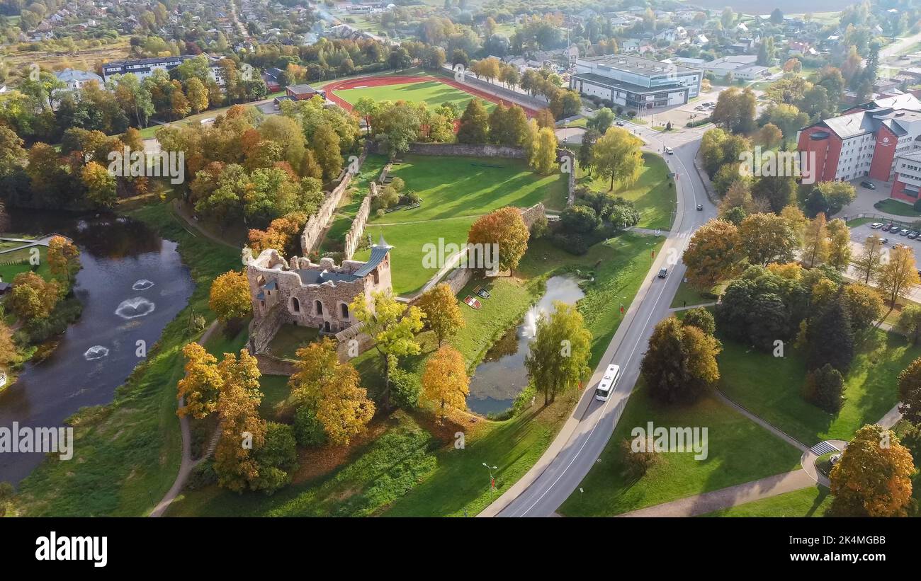 Ruins of an Ancient Medieval Castle Dobele Latvia, Aerial Top View ...
