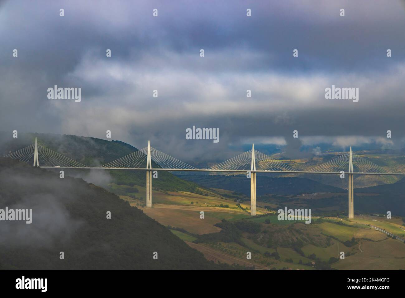 Cable stayed road bridge across valley of river tarn hi-res stock ...