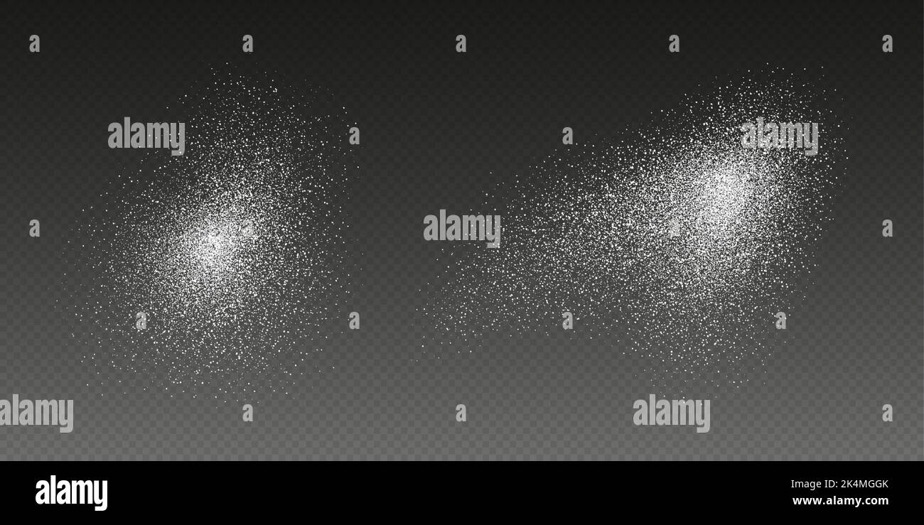 Sugar powder splash, flying salt, baking flour top view. White powder ...