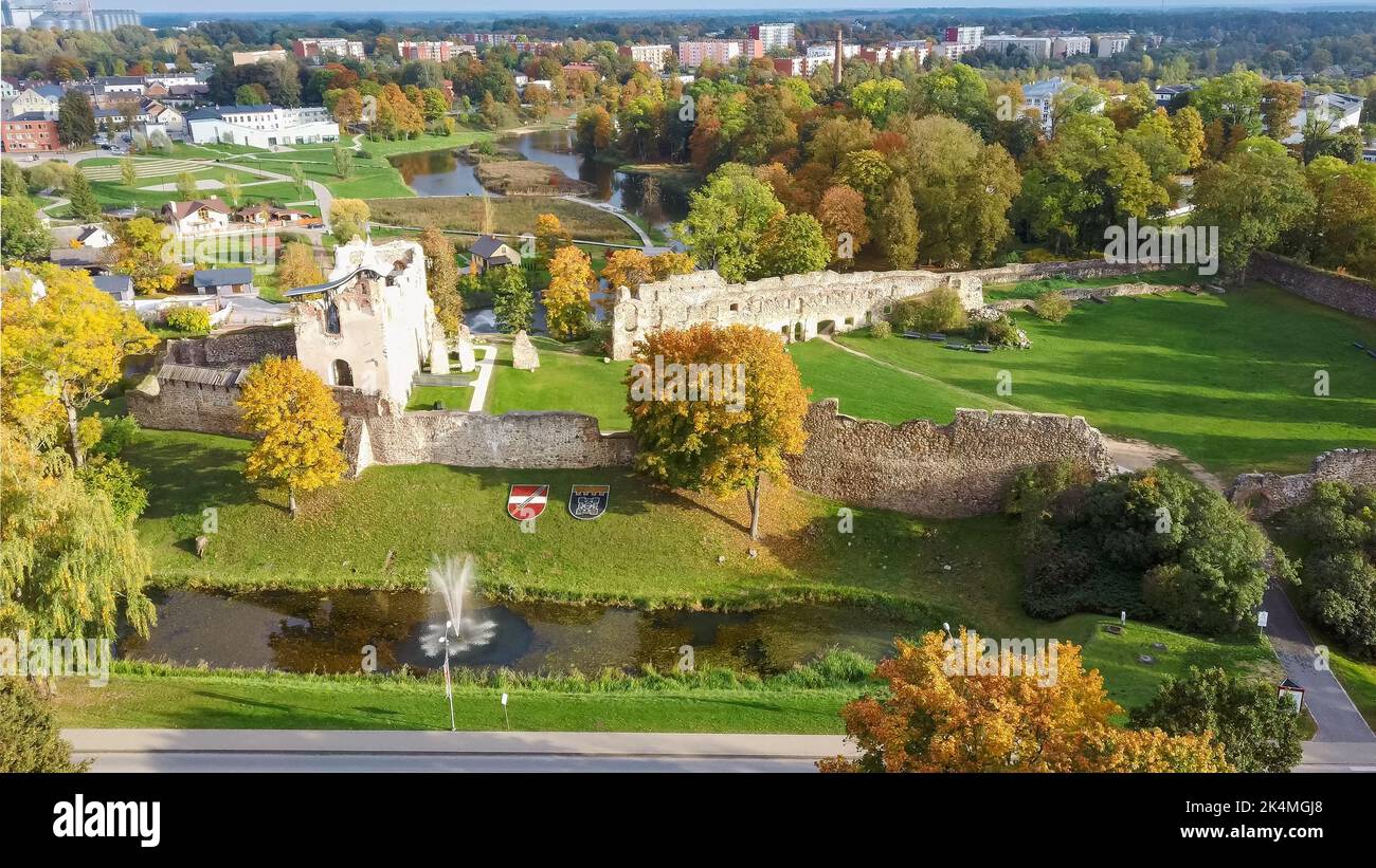 Ruins of an Ancient Medieval Castle Dobele Latvia, Aerial Top View ...
