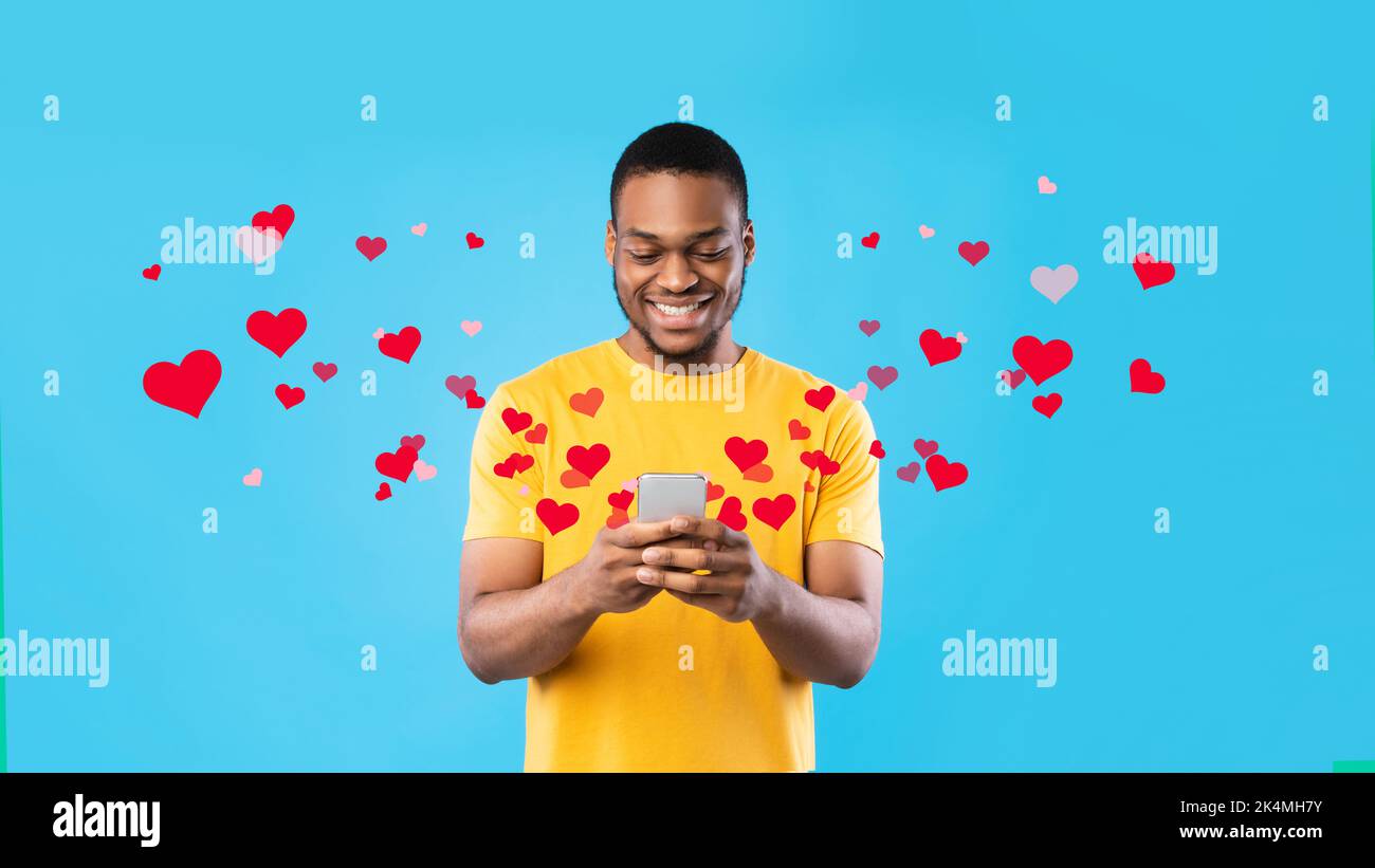 African American Male Using Mobile Phone, Chatting With Girlfriend ...