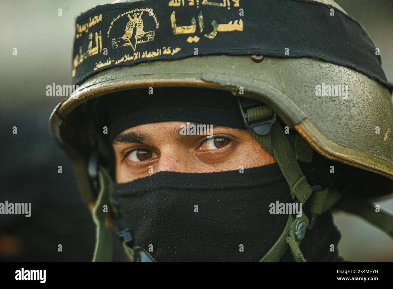 Gaza, Palestine, October 3, 2022. Armed fighters of Al-Quds Brigades ...