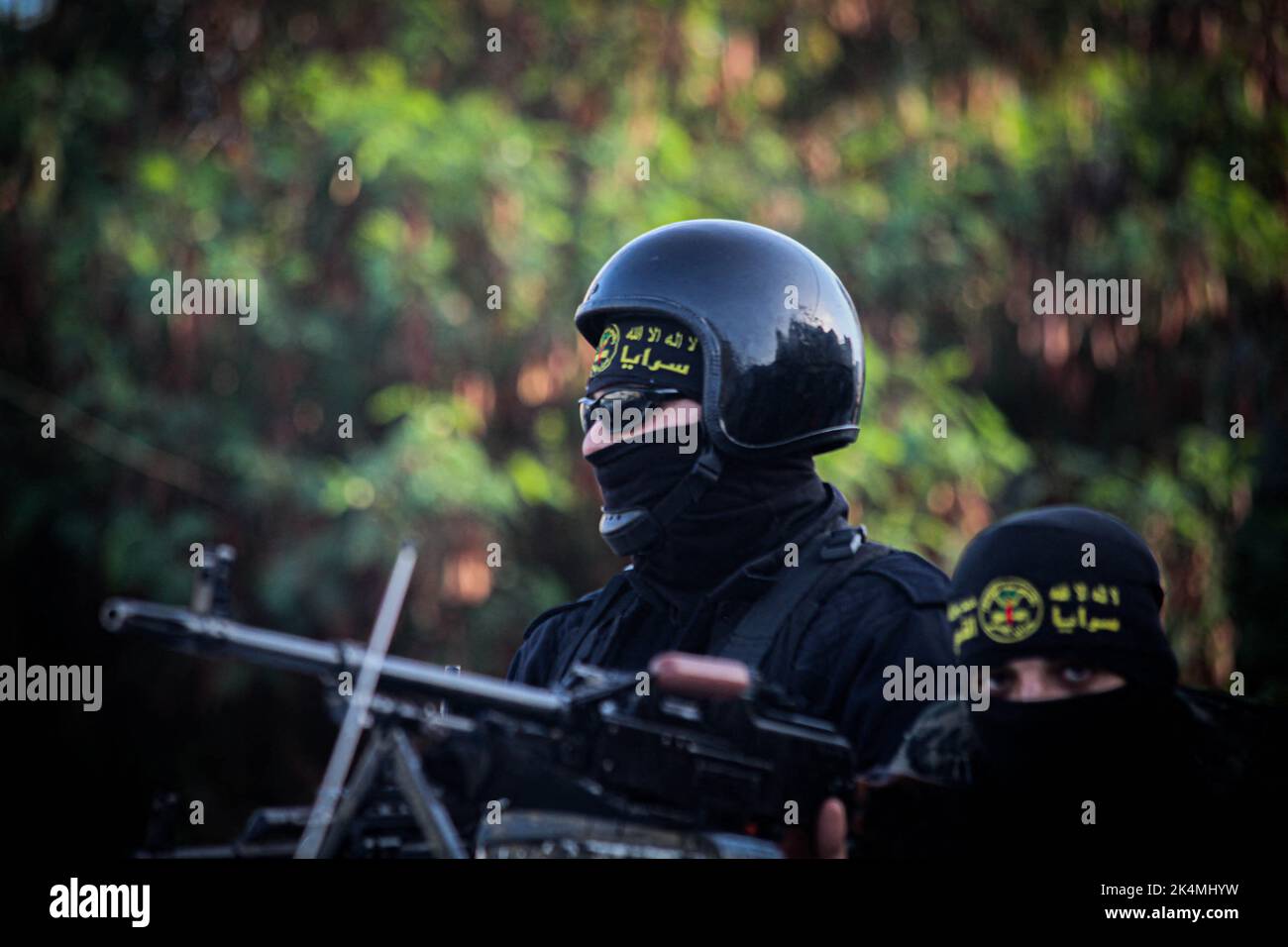 Gaza, Palestine, October 3, 2022. Armed fighters of Al-Quds Brigades ...