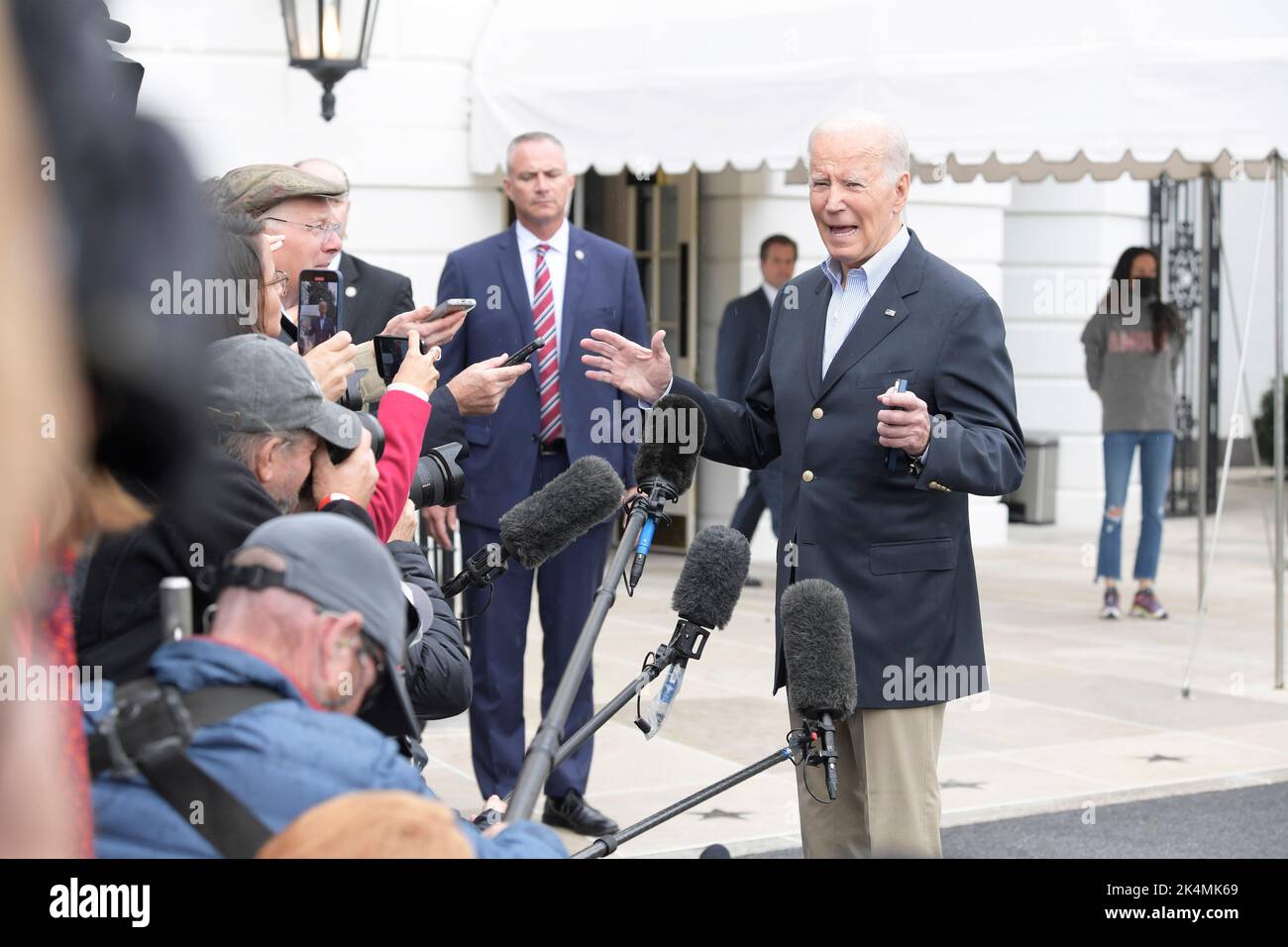 US President Joe Biden speaks to journalist before depart to Joint Base ...