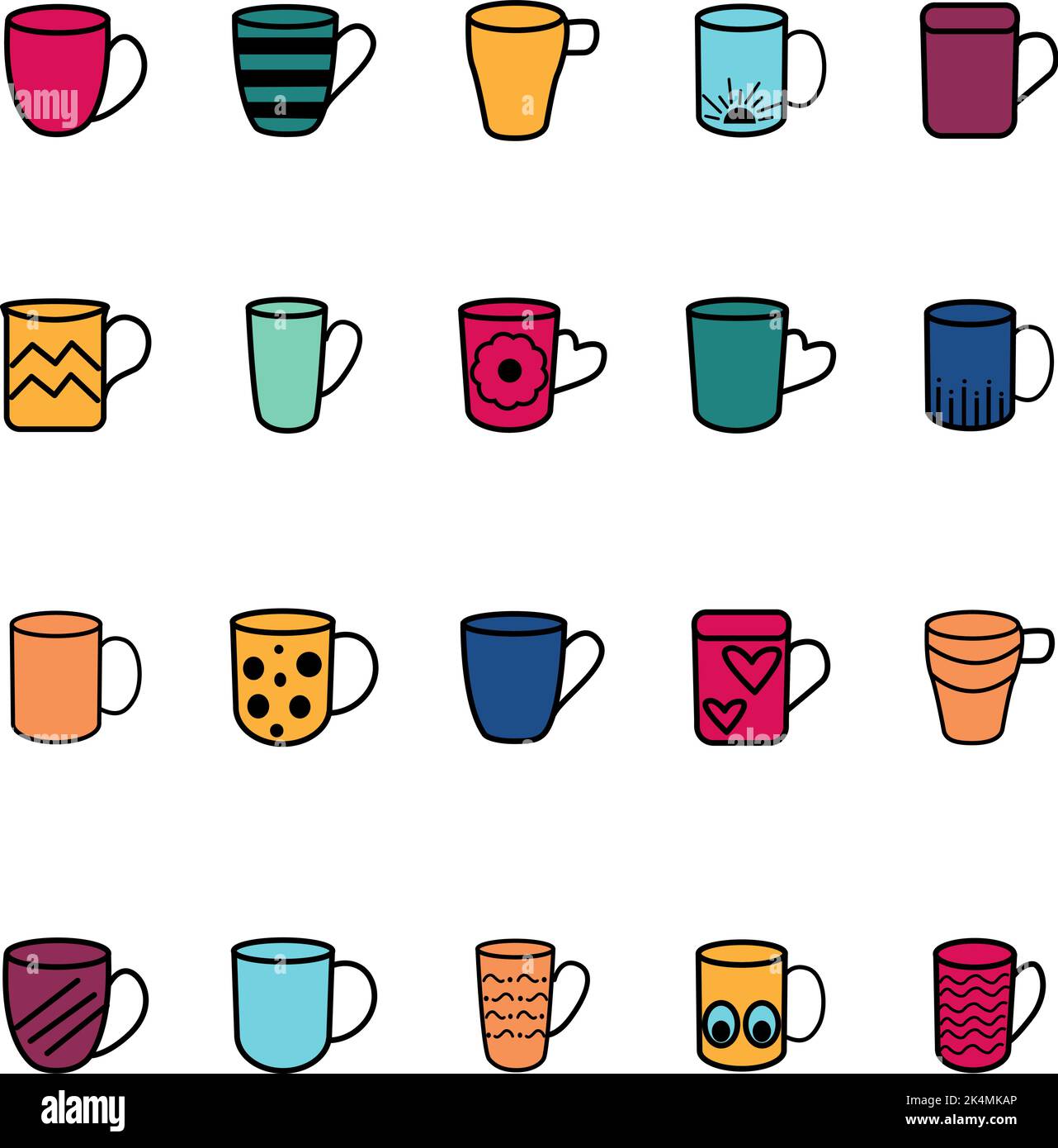 Colorful mugs, illustration, vector on a white background Stock Vector ...
