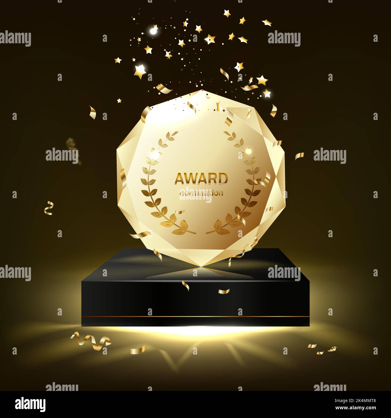 Glass award with gold medal isolated on black background Stock Vector ...