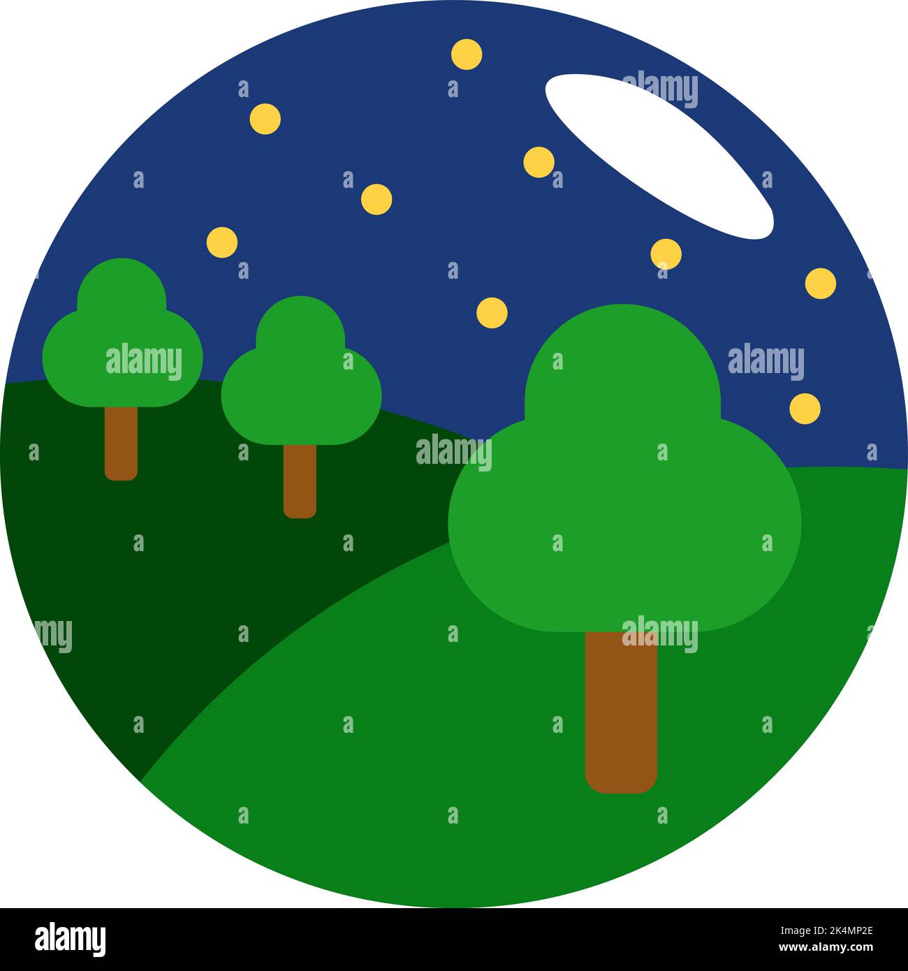 Trees in the field at night, illustration, vector on a white background ...
