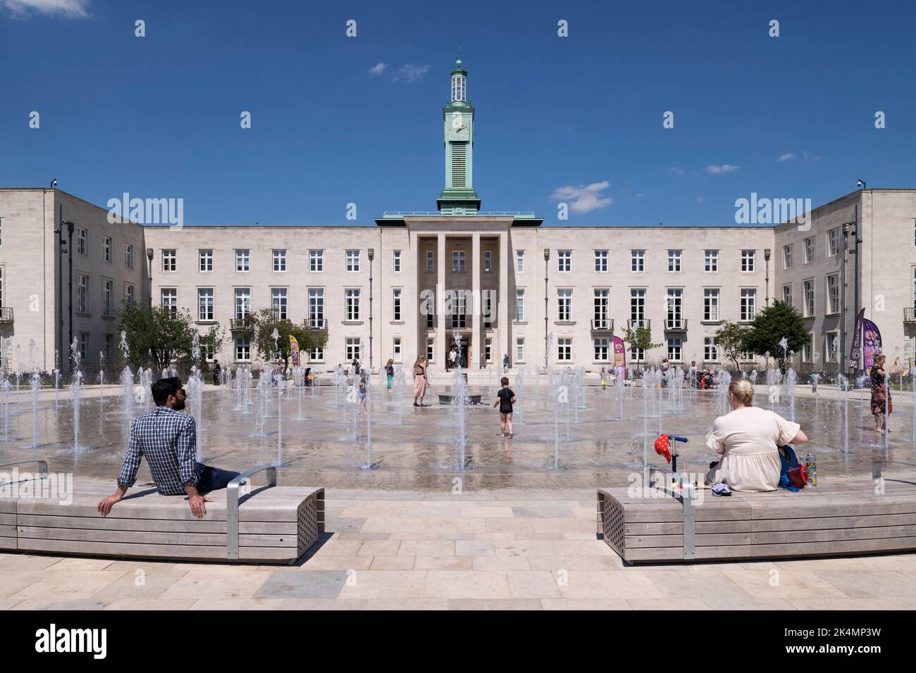 Wide view towards Town Hall showing fountains. Fellowship Square ...
