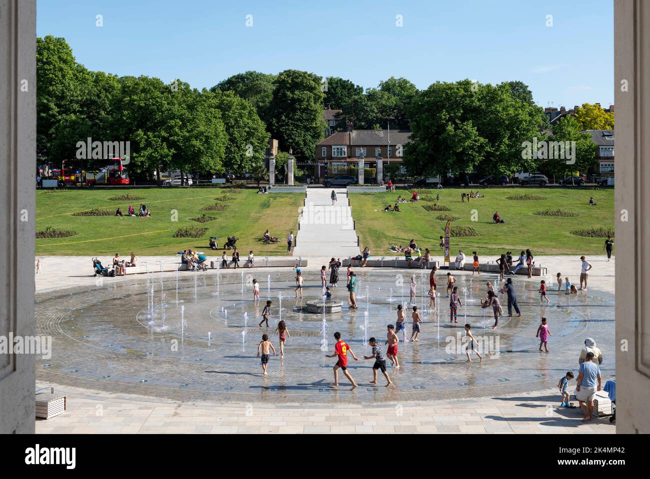 Wide elevated view from Town Hall balcony. Fellowship Square, London ...