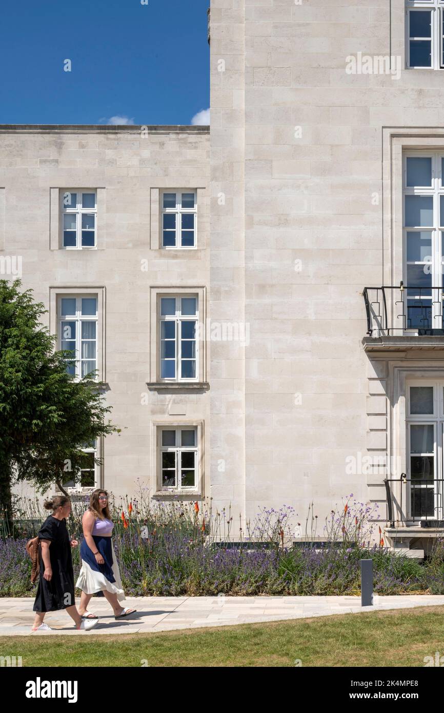 Path and planting with Town Hall in background. Fellowship Square ...