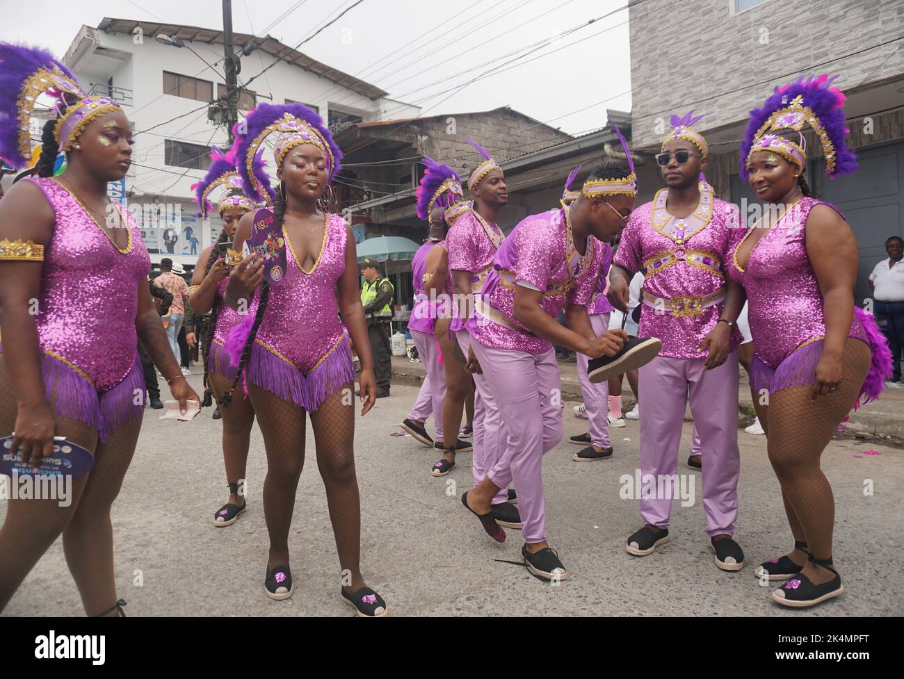A group of women wear a costume before the parades at the San Pacho ...