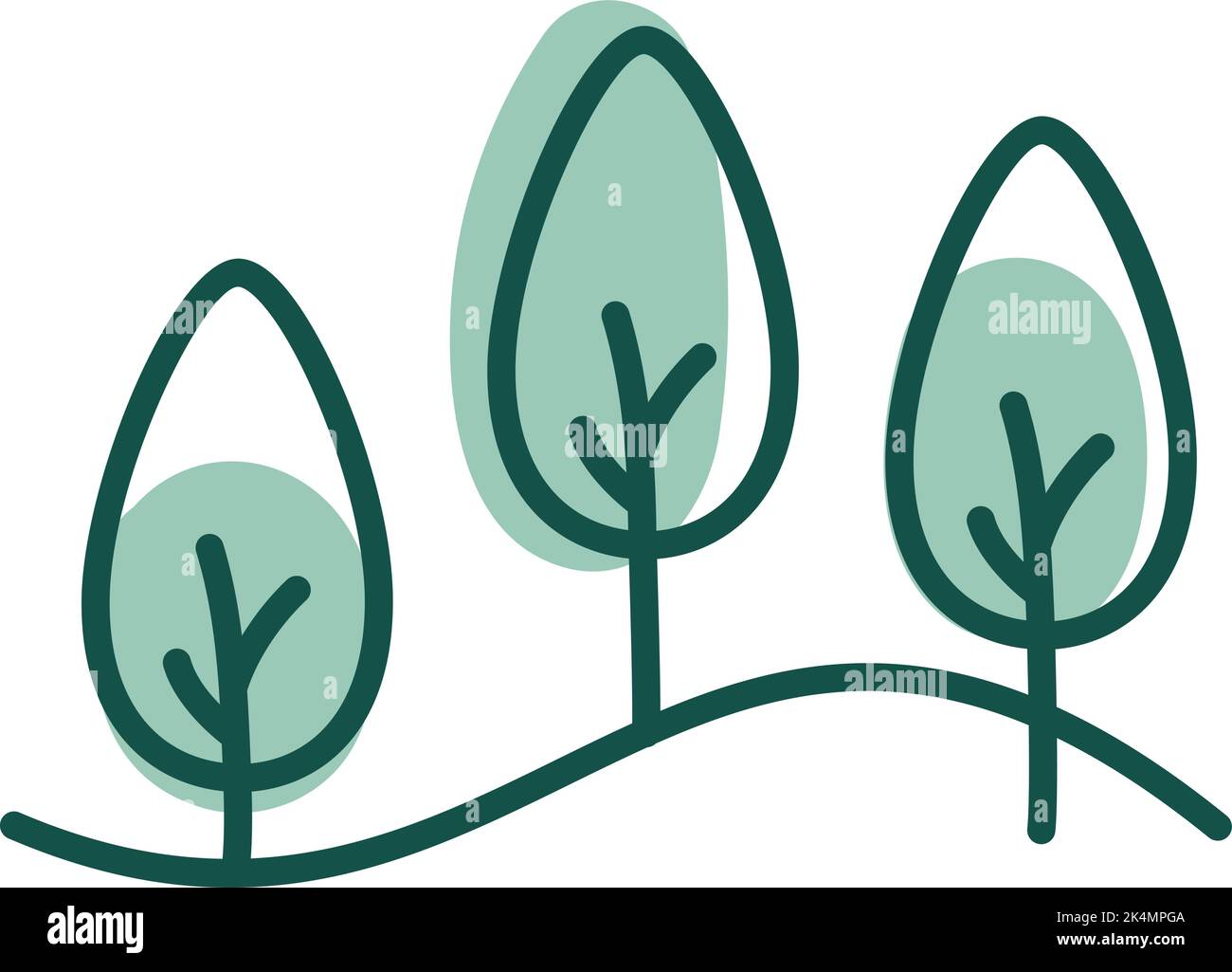 Three trees on the hill, illustration, vector on a white background ...