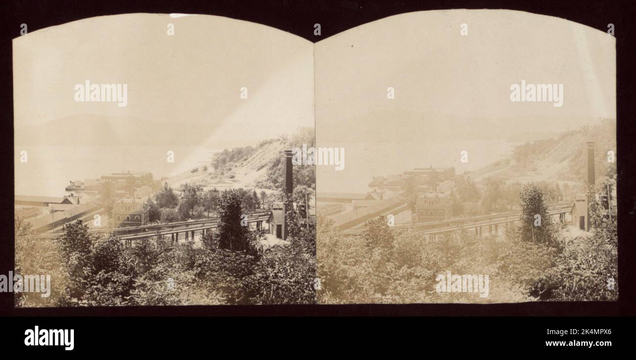 Bird's eye view of the river and homes. Lock, James G. (James Gardner ...