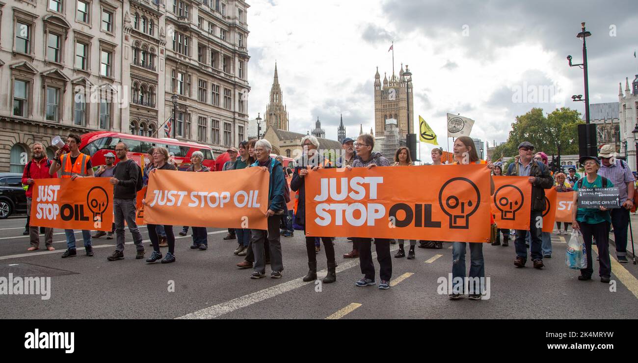 London, England, UK. 3rd Oct, 2022. Just Stop Oil activists stage a ...