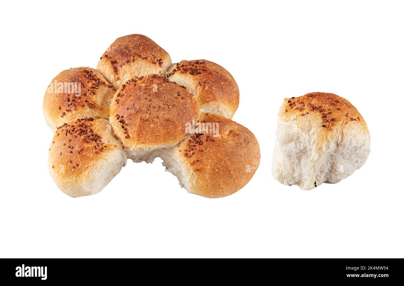 Homemade rose bread fresh bread on white background. Michetta or ...