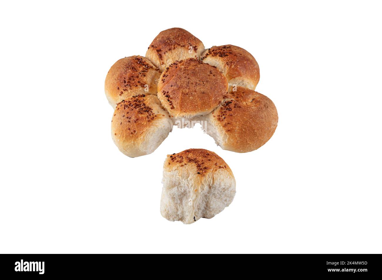 Homemade rose bread fresh bread on white background. Michetta or ...