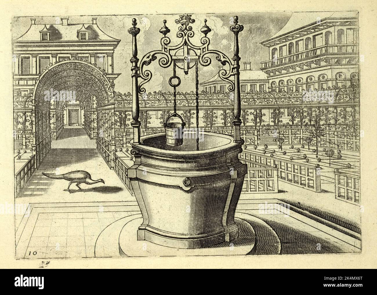 Well in garden with peacock. Vredeman de Vries, Hans, 1527-ca. 1604 ...