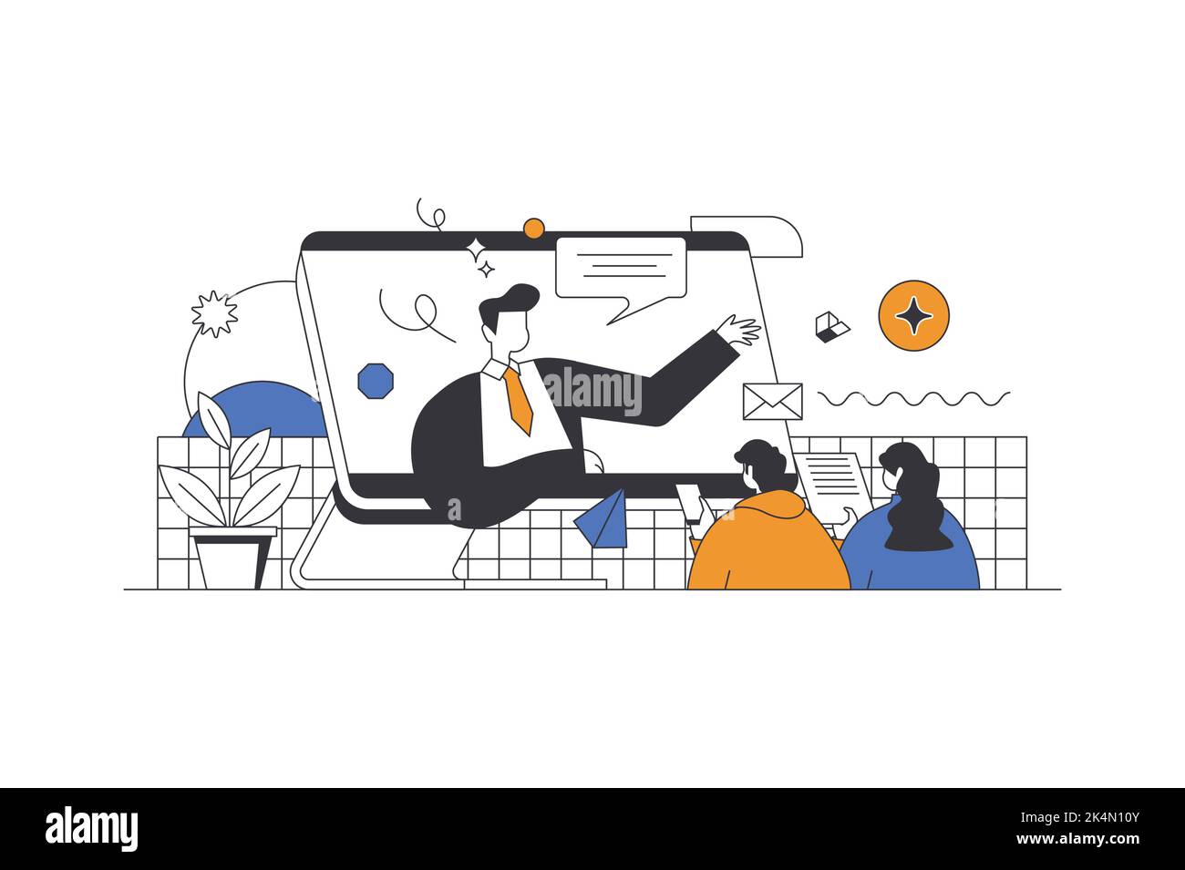 Business training web concept in flat outline design with characters ...