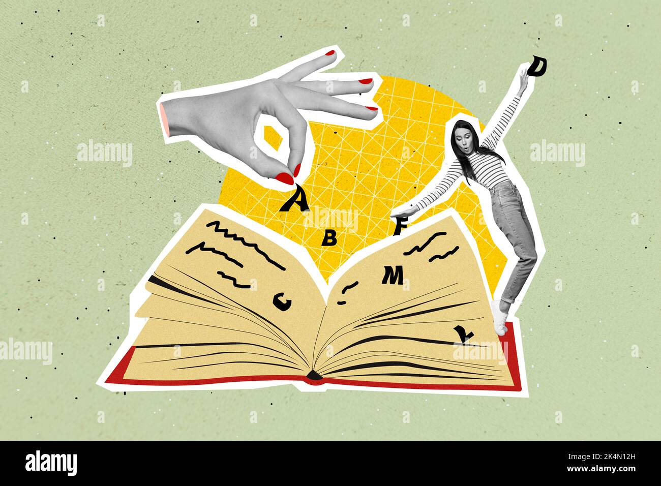 Creative abstract template collage of funny young woman student keep ...