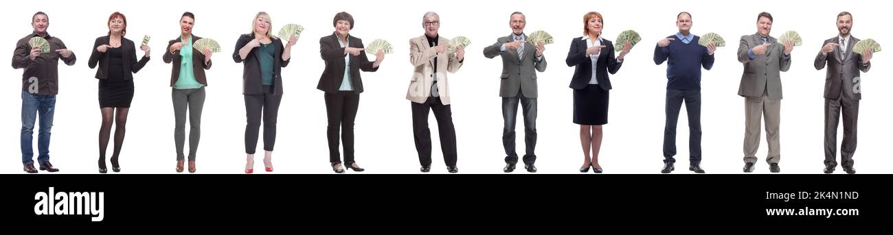 group of successful business people with money isolated Stock Photo - Alamy