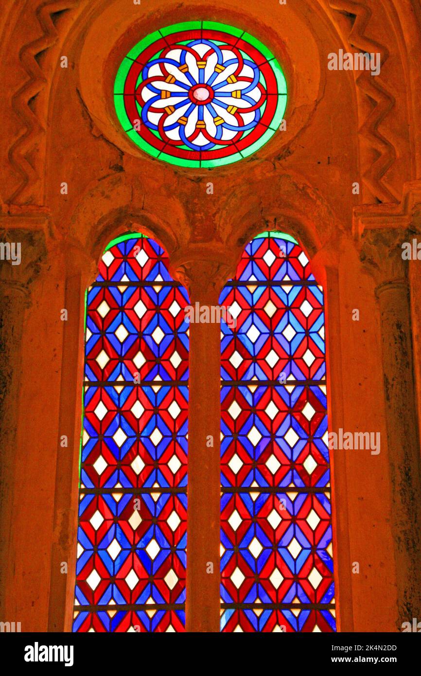 stained glass window in the refectory of the Monasterio de Piedra ...