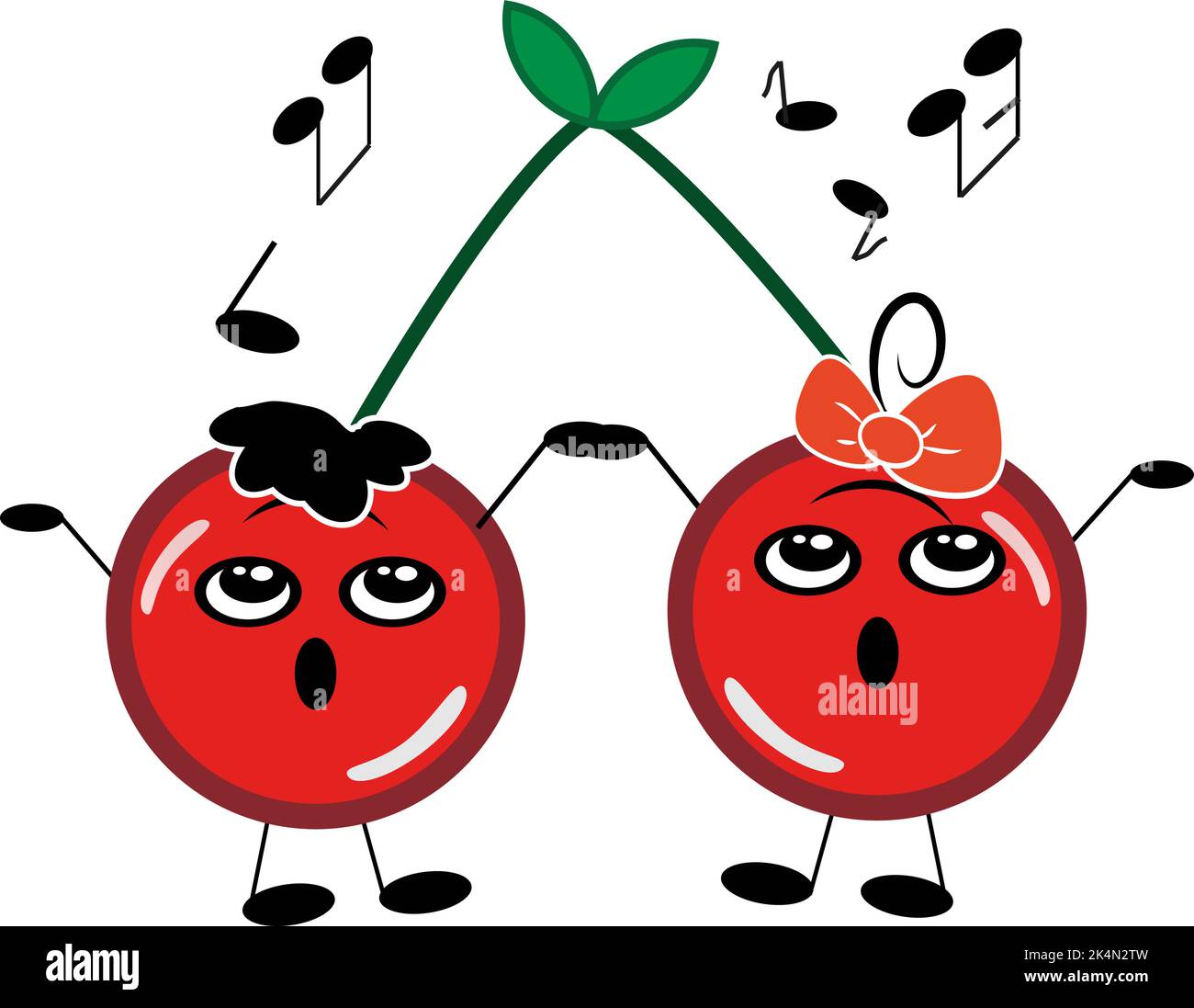 Singing cherries, illustration, vector on a white background Stock ...
