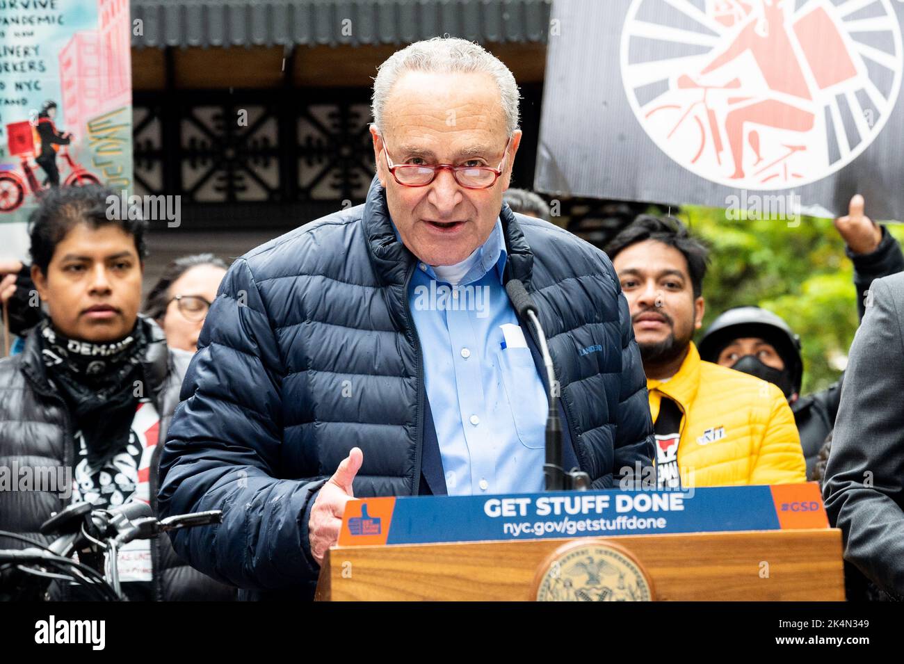 Senate Majority Leader Chuck Schumer (D-NY) speaking at a press ...