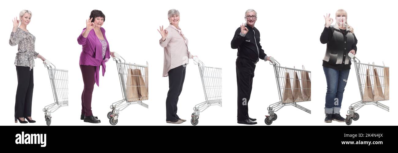group of people in profile with shopping cart isolated Stock Photo - Alamy