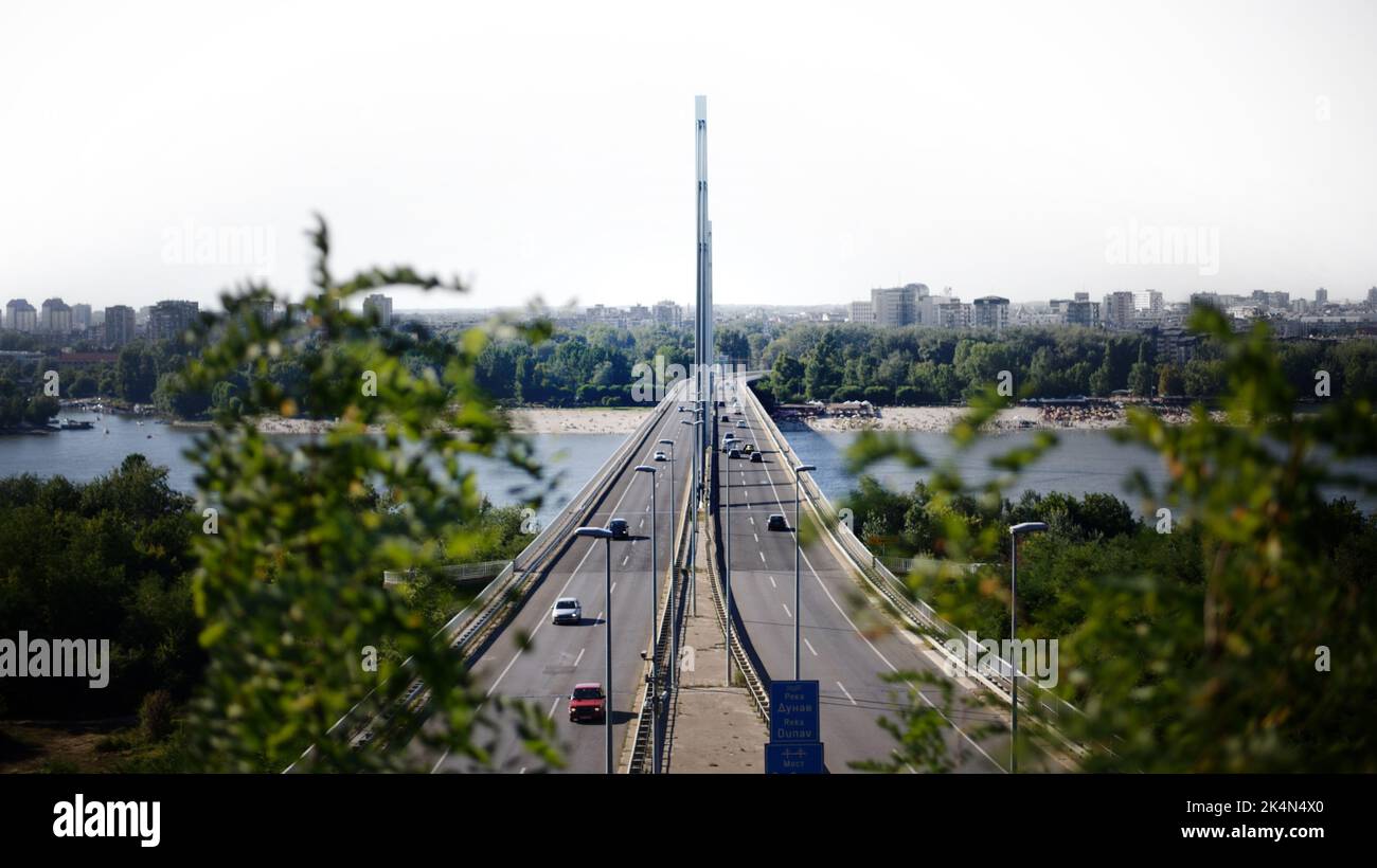 An aerial shot of the Ada Bridge in Belgrade, Serbia Stock Photo - Alamy