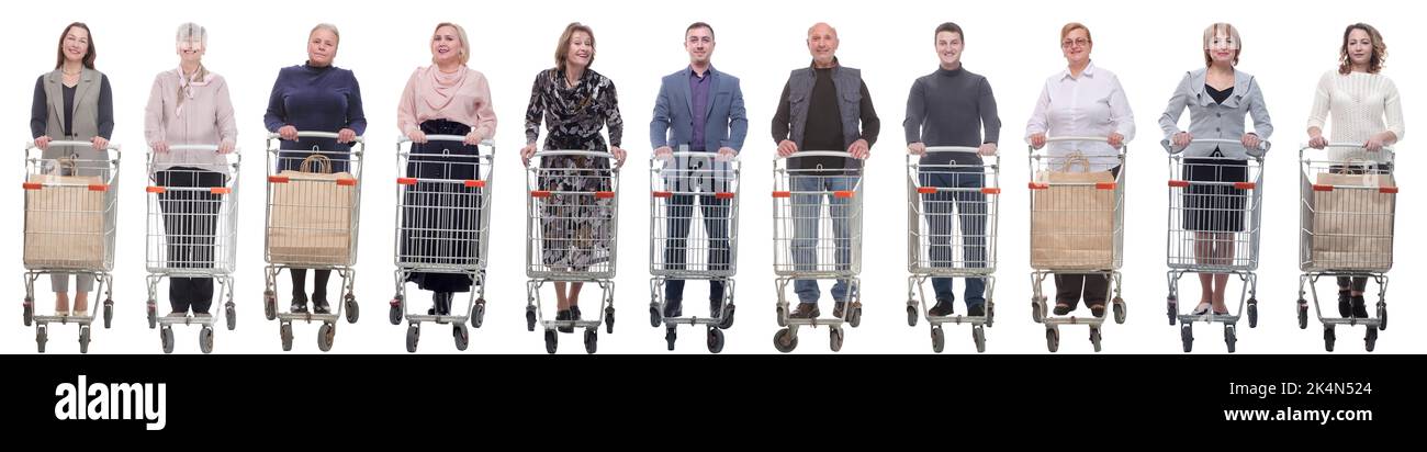 collage group of people with cart isolated on white Stock Photo - Alamy