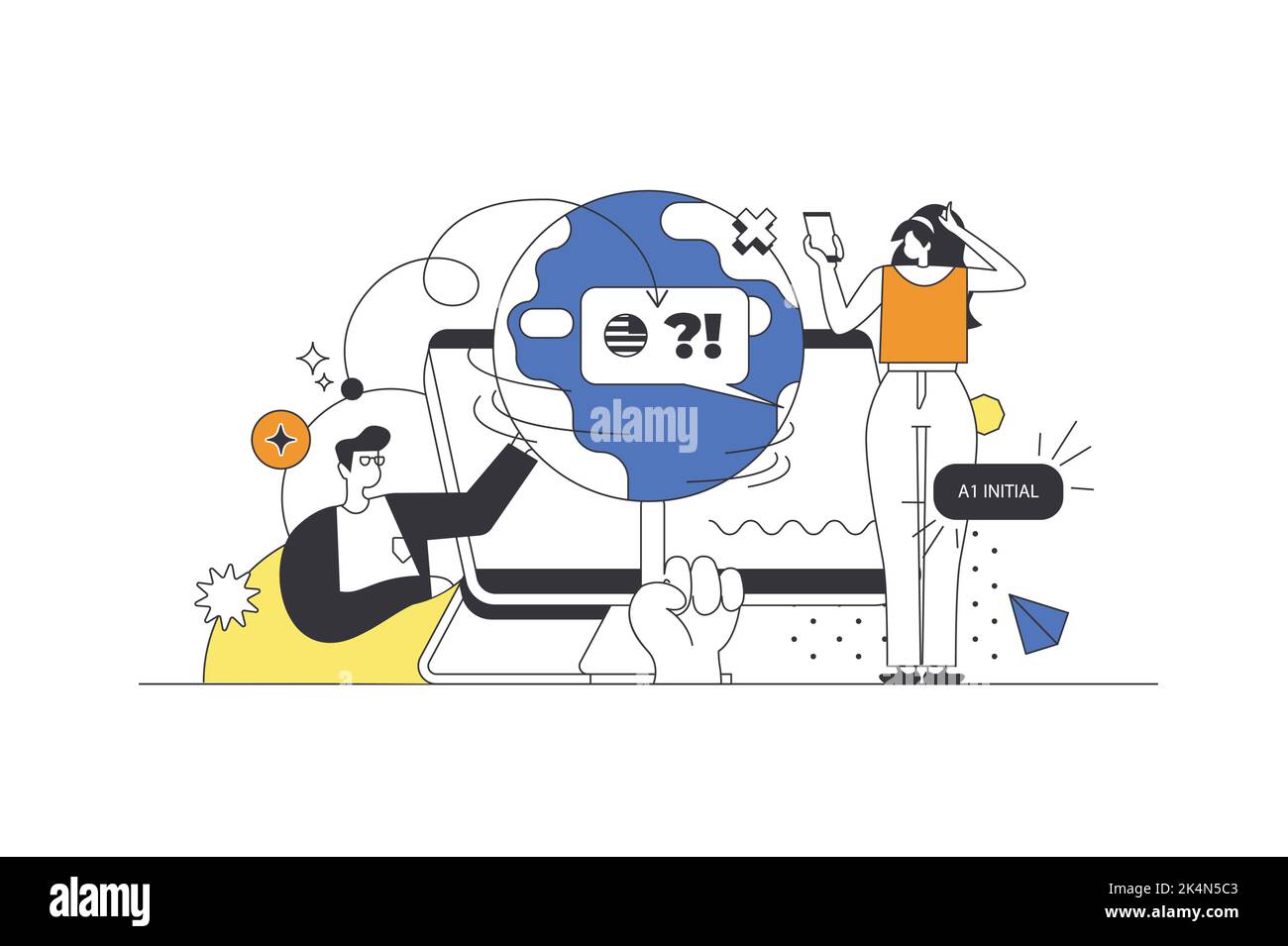 Language courses web concept in flat outline design with characters ...