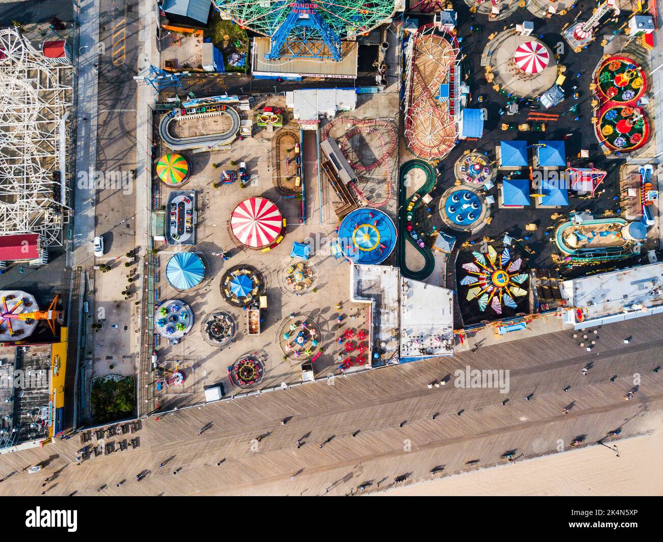 Coney island amusement park in New York aerial view. Located In ...
