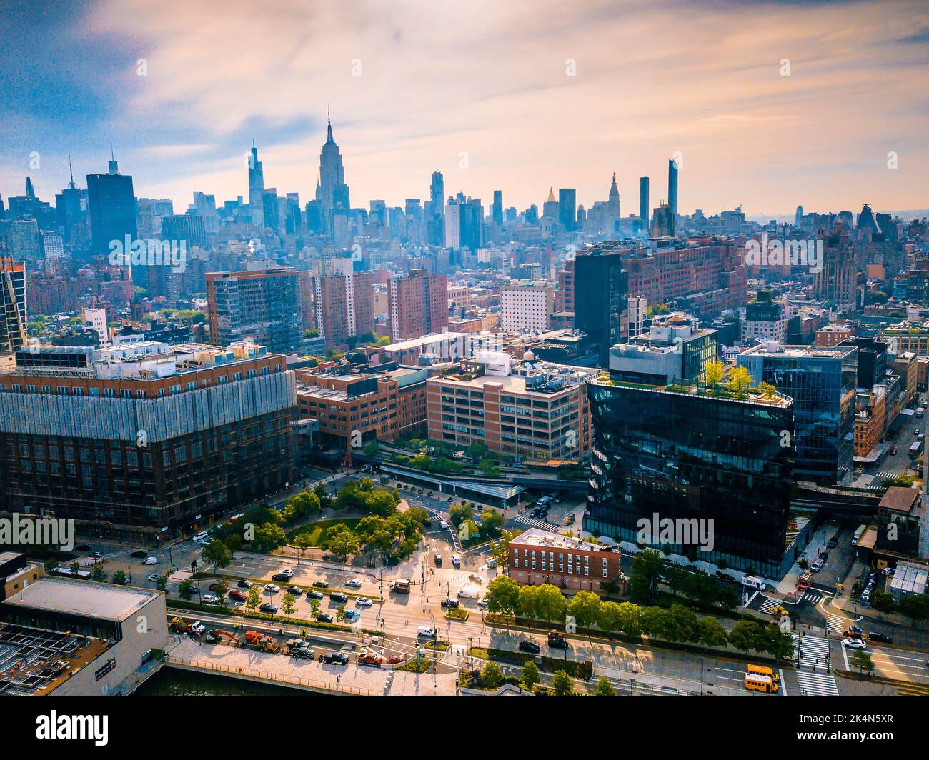 Manhattan and New York skyline by the Hudson river aerial view. New ...