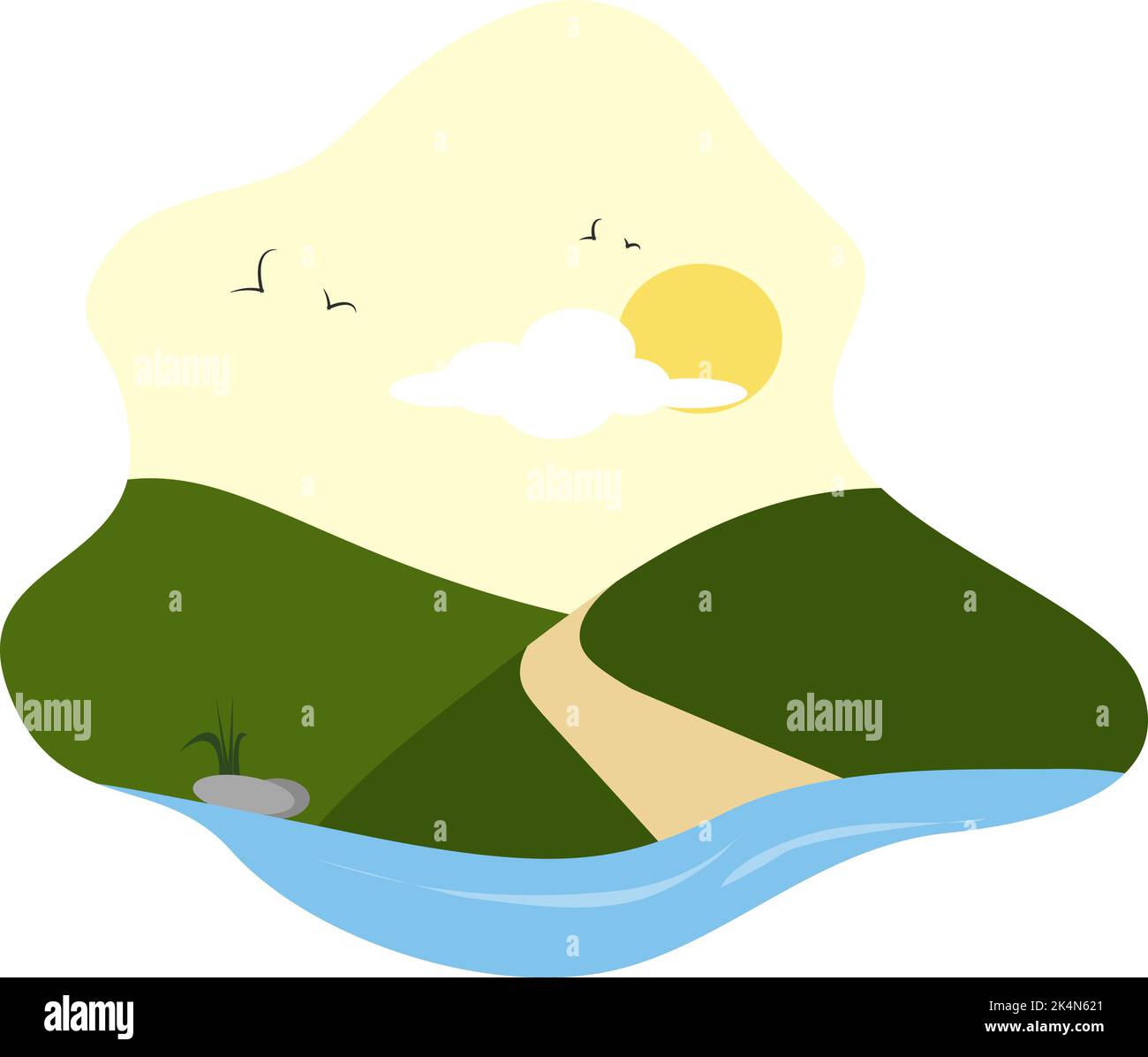 Nature landscape, illustration, vector on a white background Stock ...