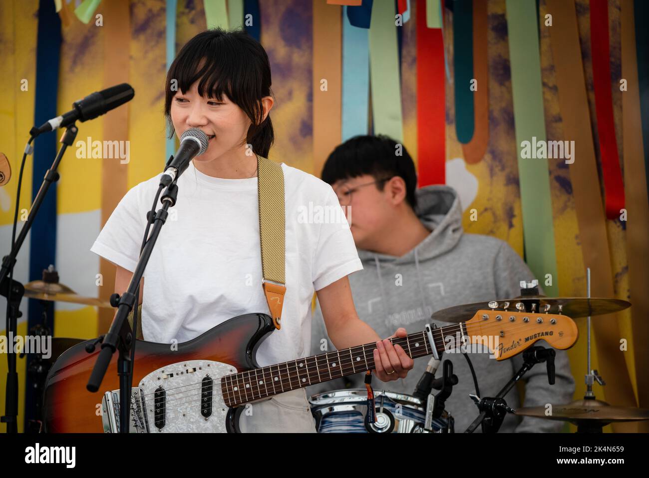 Sumi Choi of South Korean band Say Sue Me play the Rough Trade Tent at ...