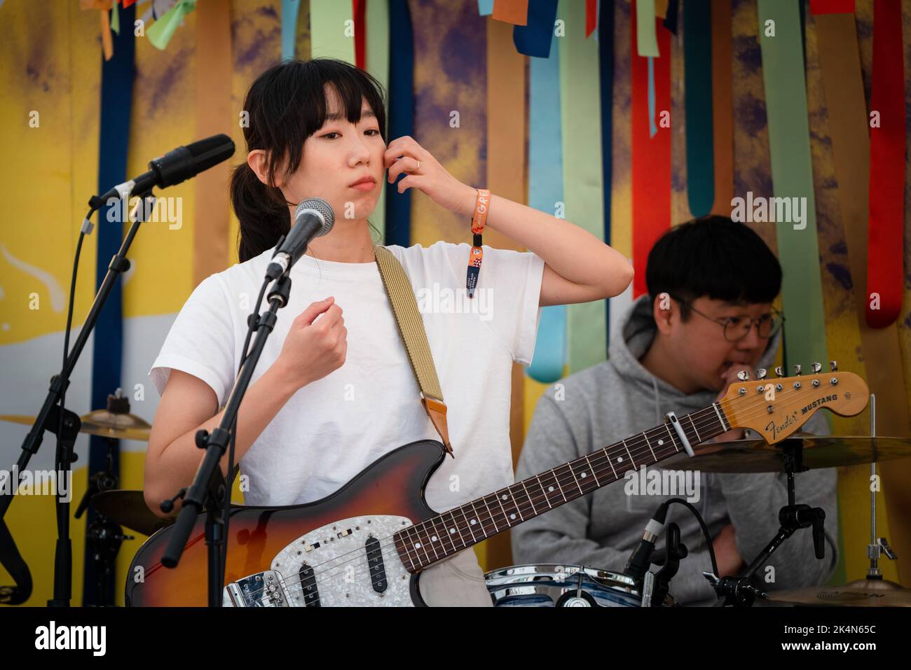 Sumi Choi of South Korean band Say Sue Me play the Rough Trade Tent at ...