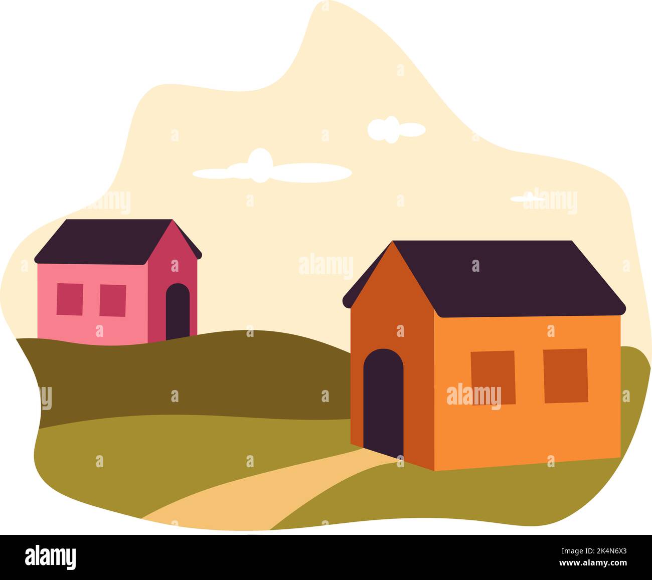 Pink and orange house, illustration, vector on a white background Stock ...