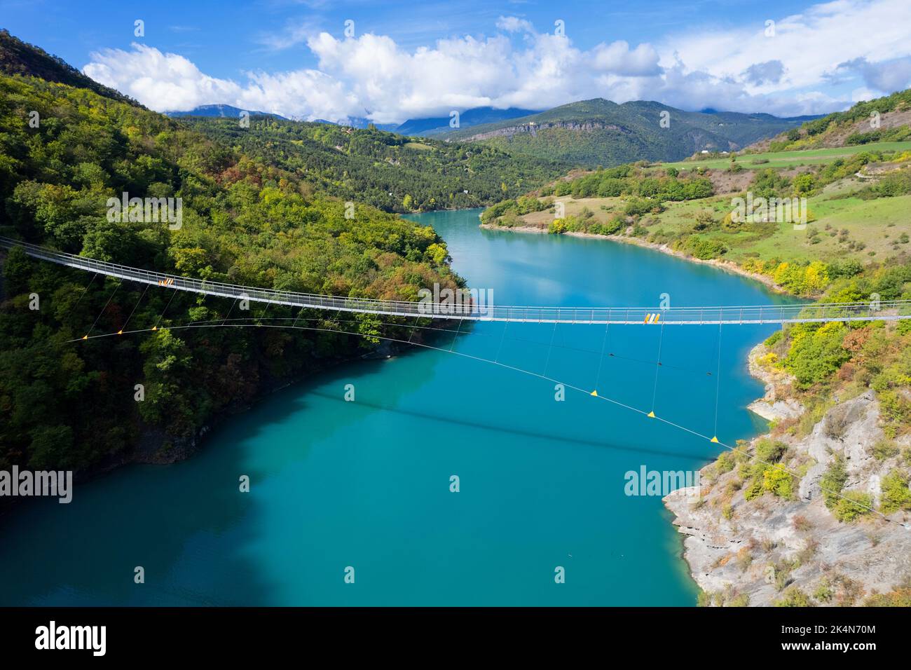 Famous himalayan footbridge crossing the Drac near Lake Monteynard ...