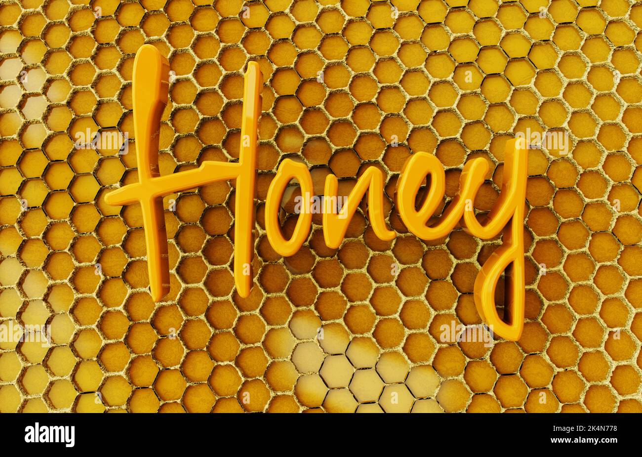 Yellow word honey with honeycomb background for food ideas or bee ...