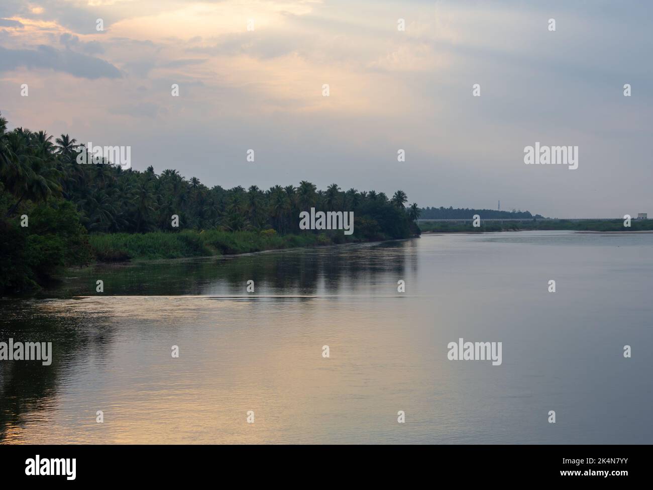 Beautiful View of kaveri river from upper anaicut during sunset. View ...