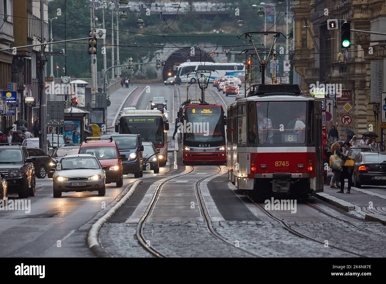 Trams on the street Stock Photo - Alamy