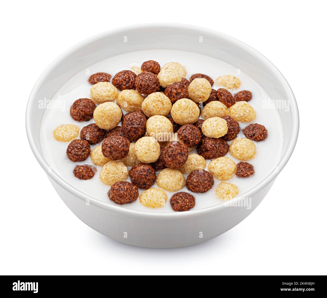 Corn balls mix with milk isolated on white background Stock Photo - Alamy